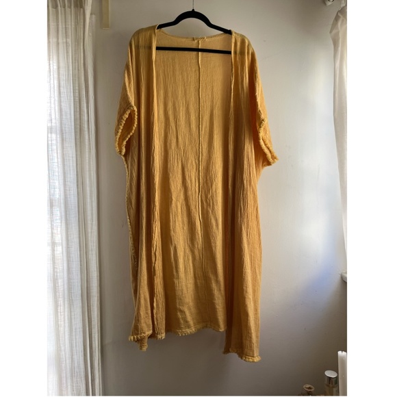 see photo/description | Swim | Vintage Yellow Linen Open Front Duster ...